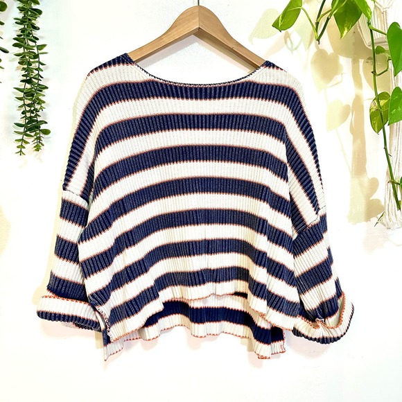 By Together | Sweaters | Oversized Square Chunky Knit Blue White ...
